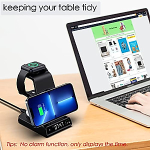 Wireless Charging Station for Apple Multiple Devices, 3 in 1 Wireless Charger with Clock for iPhone 14 Pro Max/14 Pro/14/13/12/X/XR, AirP od Pro 3/2, Apple Watch Stand for iWatch Series 8/7/6/SE