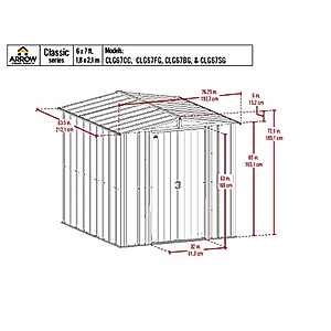 Arrow Sheds 6' x 7' Outdoor Steel Storage Shed, Light Grey