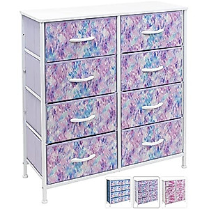 Sorbus Dresser with 8 Drawers - Furniture Storage Chest Tower Unit for Bedroom, Hallway, Closet, Office Organization - Steel Frame, Wood Top, Easy Pull Fabric Bins (8-Drawer, Tie-dye Blue/Pink/Purple)