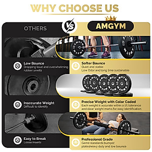 AMGYM LB Bumper Plates Olympic Weight Plates, Bumper Weight Plates, Steel Insert, Strength Training(260LB Set)