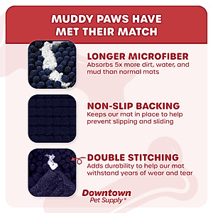 My Doggy Place Microfiber Dog Mat for Muddy Paws, 31" x 20" Navy Blue with Paw Print - Absorbent and Quick-Drying Dog Paw Cleaning Mat, Washer and Dryer Safe - Non-Slip Rubber Backed Pet Mat, Medium