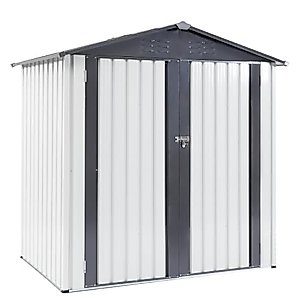 Garden Metal Storage Shed Gray White 6x4x6ft outdoor storing tools Rainproof Hinge door version