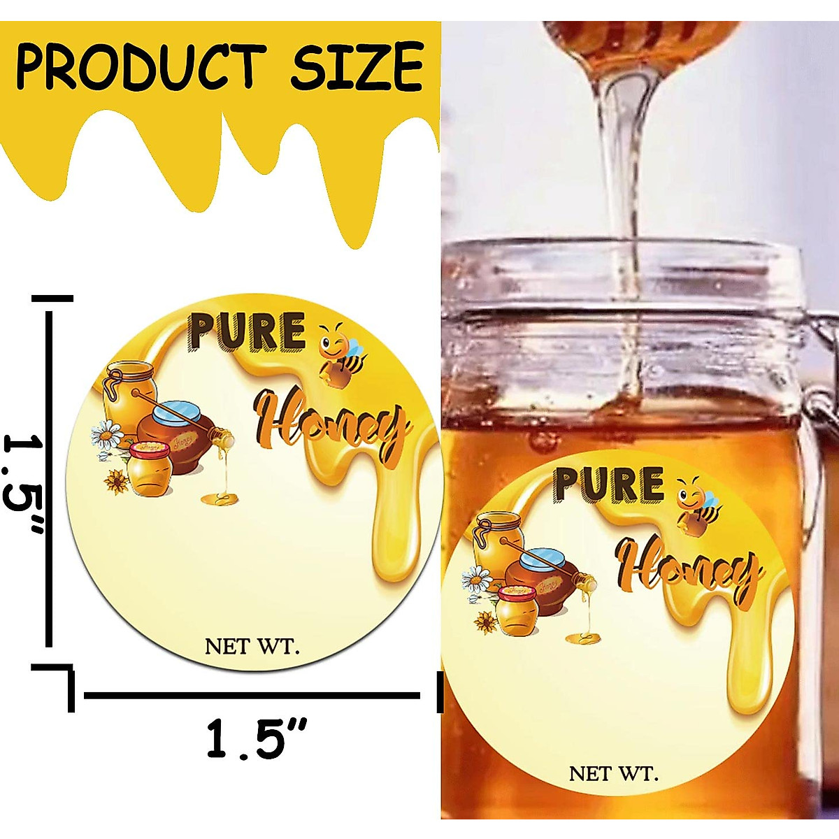 1.5 inch Honey Bottle Label Homemade Honey Net Weight Labels for Small Business Canning Jars and Lids 500pcs Per Roll