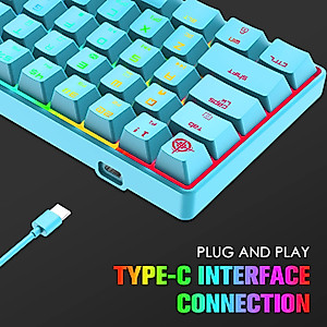 MAGIC-REFINER 60% RGB Mini Mechanical Gaming Keyboard,Portable 68 Keys,Blue Switches,Detachable USB Type-C Cable,TKL Keyboard with Two Keycaps for Windows Gaming PC(Blue)