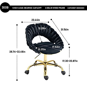 Ufurpie Cute Velvet Desk Chair for Home Office,Modern Vanity Chair,Height Adjustable Swivel Rolling Comfy Chair Computer Chair with Gold Legs for Living Room Bedroom,Black