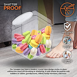 197-Ounce Plastic Jars with Lid (2 Count) - Wide Mouth Hexagon Cookie Jars - Reusable & Recyclable - Shatterproof Jars - Clear Plastic Jars for Cookies, Candy, Laundry Detergent Pods - Stock Your Home