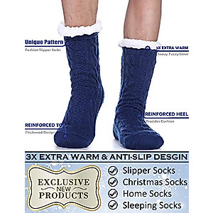 Anlisim Men Slipper Socks Fluffy Fuzzy Cabin Cozy Winter Warm Comfy Soft Fleece Thick Home Stocking Stuffers with Grips Non Skid Gift Socks（ Blue）