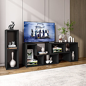 Tangkula 3 Pieces Console TV Stand, Free-Combination Entertainment Center for 50 55 60 65 Inch TV, Minimalist Modern TV Media Stand, DIY Open Storage Bookcase Shelf for Living Room (Black)