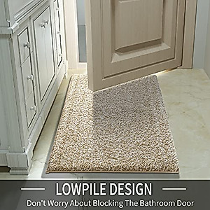 Yimobra Bathroom Rugs, Extra Soft Comfortable Bath Rugs, Non-Slip, Water Absorbent and Thick Bathroom Floor Mat, Machine Washine, Shaggy Rugs for Shower Bathtubs, 24"x17", Beige