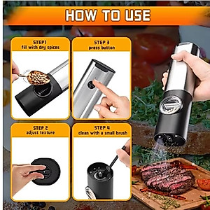 Electric Salt and Pepper Grinder Set, 2 Pepper Mills, Rechargeable With Dual Charging Base, Built-in Battery, Easy One Handed Operation, Ceramic Grinding Core, Adjustable Coarseness, White LED Light