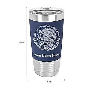 LaserGram 20oz Vacuum Insulated Tumbler Mug, Flag of Mexico, Personalized Engraving Included (Silicone Grip, Navy Blue)