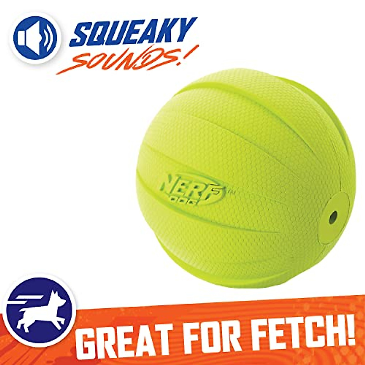 Nerf Dog Rubber Ball Dog Toy with Squeaker, Lightweight, Durable and Water Resistant, 4 Inch Diameter for Medium/Large Breeds, Single Unit, Green
