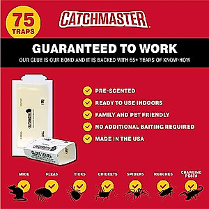 Catchmaster Mouse and Insect Glue Boards, 75-Pack Mouse Traps Indoor for Home, Sticky Pest Control Adhesive for Catching Bugs, Rats & Rodents, Non Toxic Bulk Glue Traps