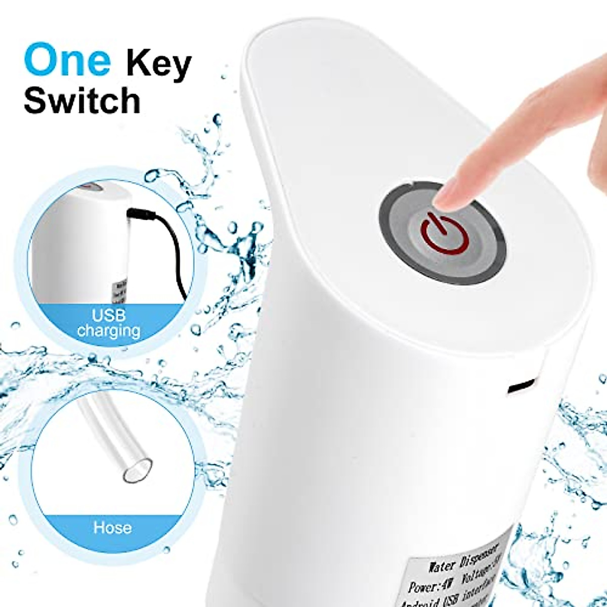 Bottle Water Pump, Mini 5 Gallon Water Dispenser Automatic Suction, Rechargeable Pressure Water Dispenser