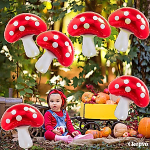 Ckepvo 6pcs Large Mushroom Balloons Mushroom Party Decorations,31 Inch Mushroom Decor Foil Balloons,Mushroom Balloon For Wedding Celebration Forest Plant Themed Party (A-Red)