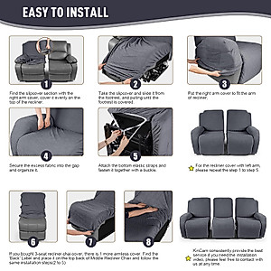 KinCam Recliner Covers, Stretch Reclining Chair Covers, Recliner Sofa Slipcovers Stripe Jacquard Recliner Couch Covers Furniture Protector Covers for Pet Kid (3 Seater, Dark Gray)