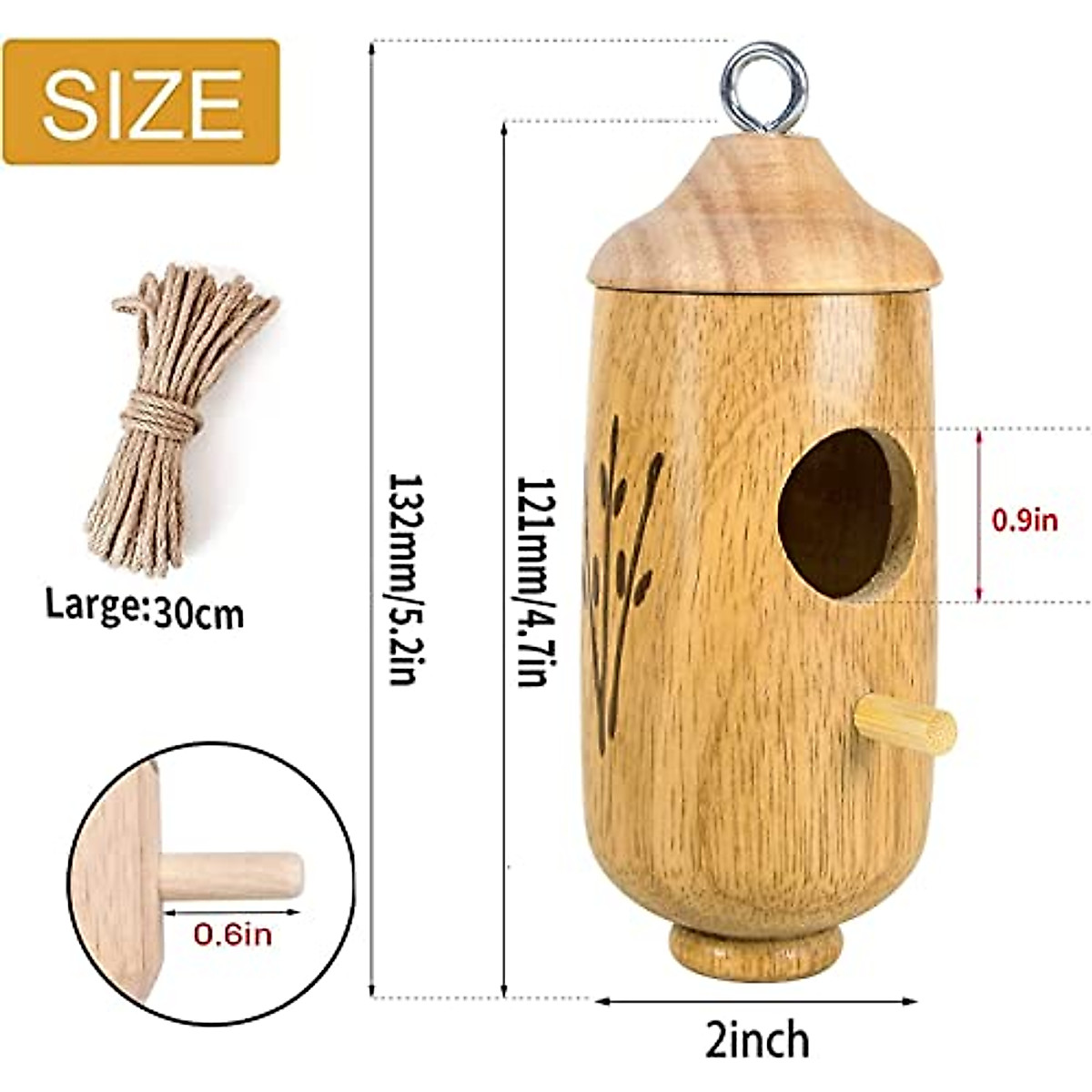 3Pcs Hummingbird House, Wooden Hummingbird House for Outside Hanging, Cute Humming Bird Nest with Hemp Ropes, Hanging Bird Houses for Outdoor Garden Home Decor, Nesting Birdhouse Nature Lovers Gift(B)