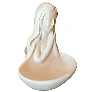 Top Brass Porcelain Rosary/Jewelry Holder - Blessed Virgin Mary/Lady of Grace Angelic Madonna Prayer Bead Necklace Tray Decor