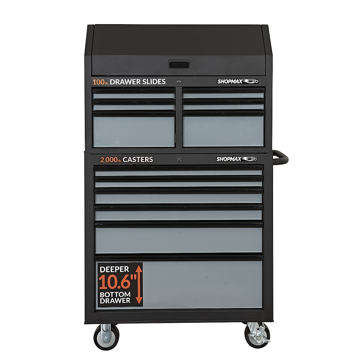 SHOPMAX 93606C2-06A4 36″ 12-Drawer Tool Chest and Rolling Cabinet Combo, Black