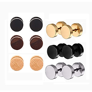 Tanyoyo Wood Cheater Fake Ear Plugs Gauges Illusion Screw Stud Earrings 3pair a set (3pair Wood+ 3pair Steel)