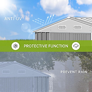 Zstar 12 x 10 FT Outdoor Storage Shed with Singe Lockable Door, Large Metal Tool Sheds with Sloping Roof & Frame Structure, Waterproof Metal Garden Sheds for Backyard, Patio, Outside Use, Gery