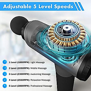 CINCOM Massage Gun, Deep Tissue Percussion Massage Gun Super Quiet Portable Body Muscle Massager for Neck and Back Pain Relief, Soreness and Stiffness - 6 Sports Drill Heads and Carrying Case