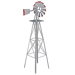 Betterland 8FT Metal Windmill Ornamental Spinner Backyard Garden Decoration Weather Vane for Yard Weather Resistant (Grey)