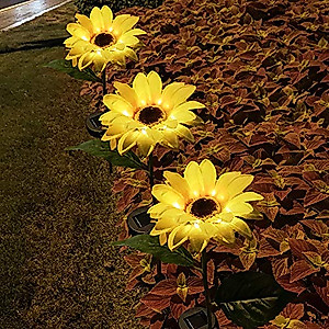 GONIMY Sunflower Solar Garden Lights Outdoor Decor, Waterproof Landscape LED Lamp, Realistic Metal Flowers for Courtyard Pathway Garden Patio Yard Pool (2 Pack) (Sunflower)