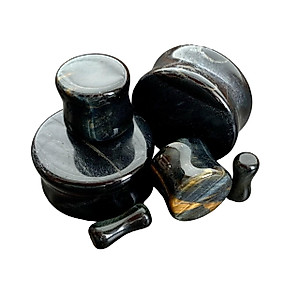 Lobal Domination PAIR of Blue Tiger Eye Organic Stone Plugs Gauges - up to 25mm available! (0g (8mm))