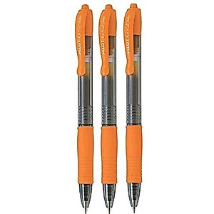 Pilot G2 07 Orange Fine Retractable Gel Ink Pen Rollerball 0.7mm Nib Tip 0.39mm Line Width Refillable BL-G2-7 (Pack of 3)