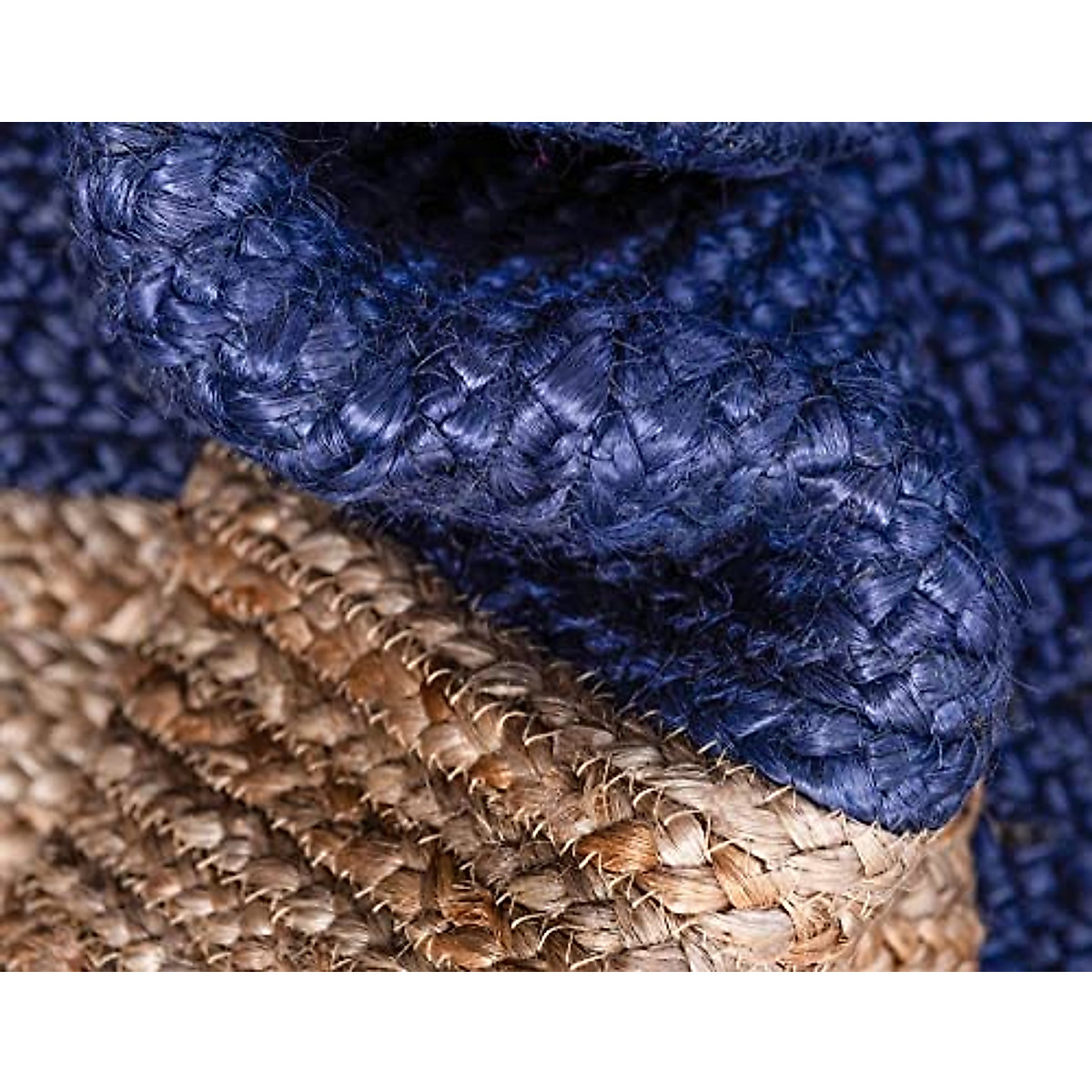 Unique Loom Braided Jute Collection Classic Quality Made Natural Hand Woven with Solid Color Detail, Area Rug, Rectangular 2' 0" x 3' 0", Navy Blue/Tan