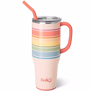 Swig Life 40oz Mega Mug, 40 oz Tumbler with Handle and Straw, Cup Holder Friendly, Dishwasher Safe, Extra Large Insulated Tumbler, Stainless Steel (Good Vibrations)