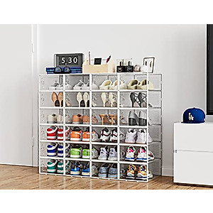 HOMIDEC 12 Pack Shoe Storage Box, Clear Plastic Stackable Sneaker Box, Shoe Organizer for Closet Under Bed Entryway(White)