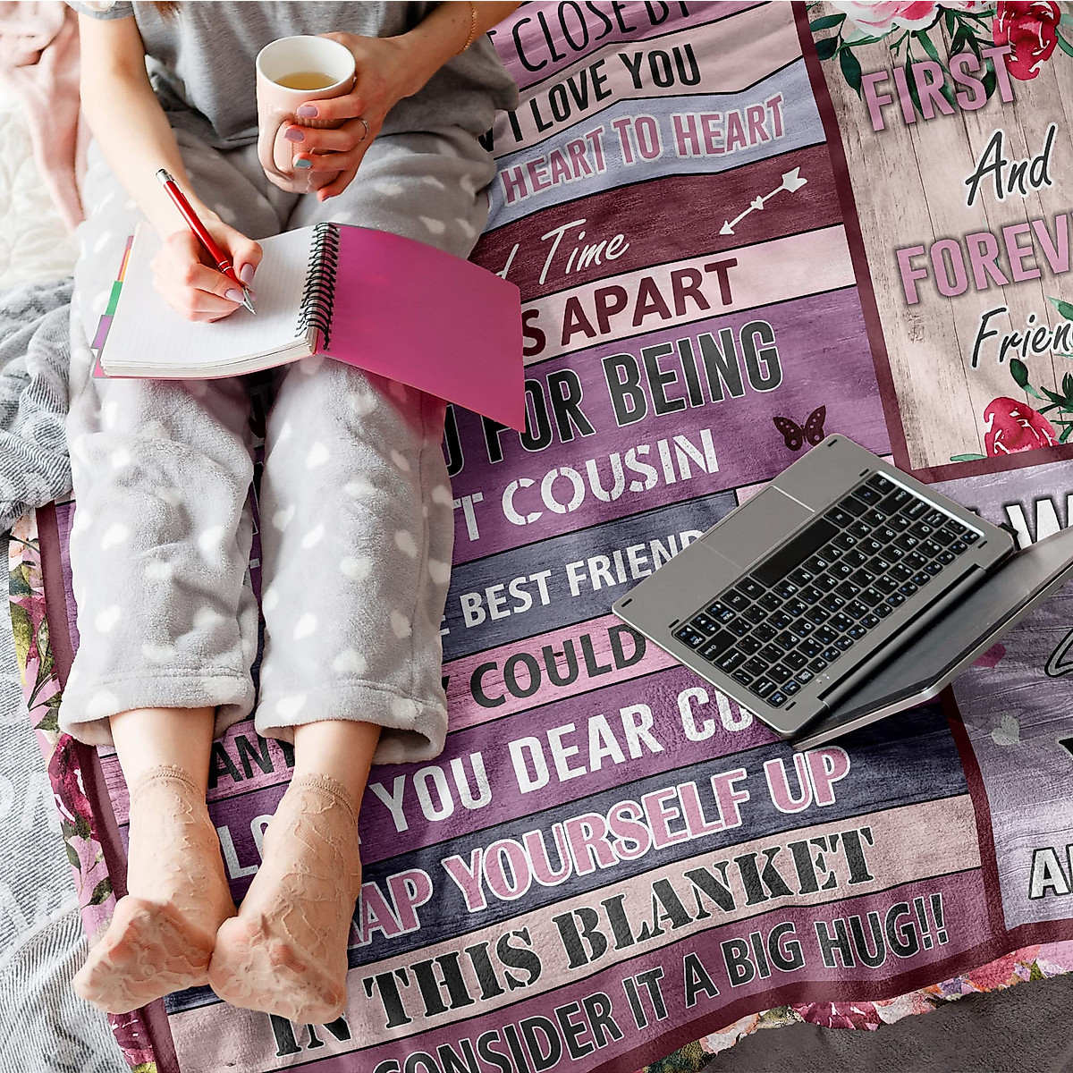 Basiole Cousin Gifts for Women Blanket, Best Cousin Gifts, Gifts for Cousins Female, Cousins Make The Best Friends - to My Favorite Cousin Birthday, Graduation Gift Throw Blankets 60"X50"