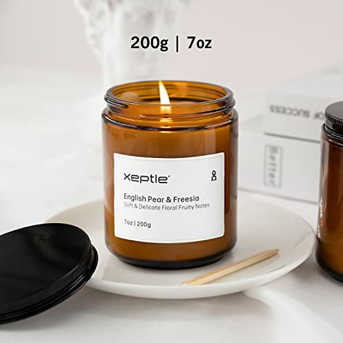 English Pear & Freesia Scented Candle Jar for Home Room Decor Air Freshener Premium Soy and Coconut Blend Ideal as A Congratulatory Gift- Over 50 Hours of Burn Time - 7 oz