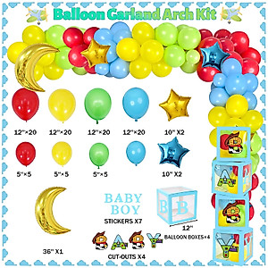 Party Inspo Cartoon Toy Baby Shower Decorations, It’s A Boy Toy Themed Story Decorations for Boy Backdrop Balloon Garland Banner Box Cutout Tablecloth Cake Cupcake Topper, Blue