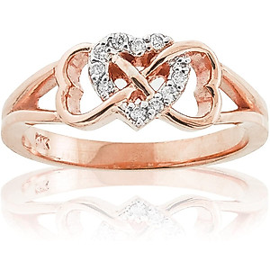 10K Rose Gold 1/15 Cttw Diamond Accented Triple Heart Infinity Celtic Knot Band Engagement Ring (J-K Color, I1-I2 Clarity) - Size 7