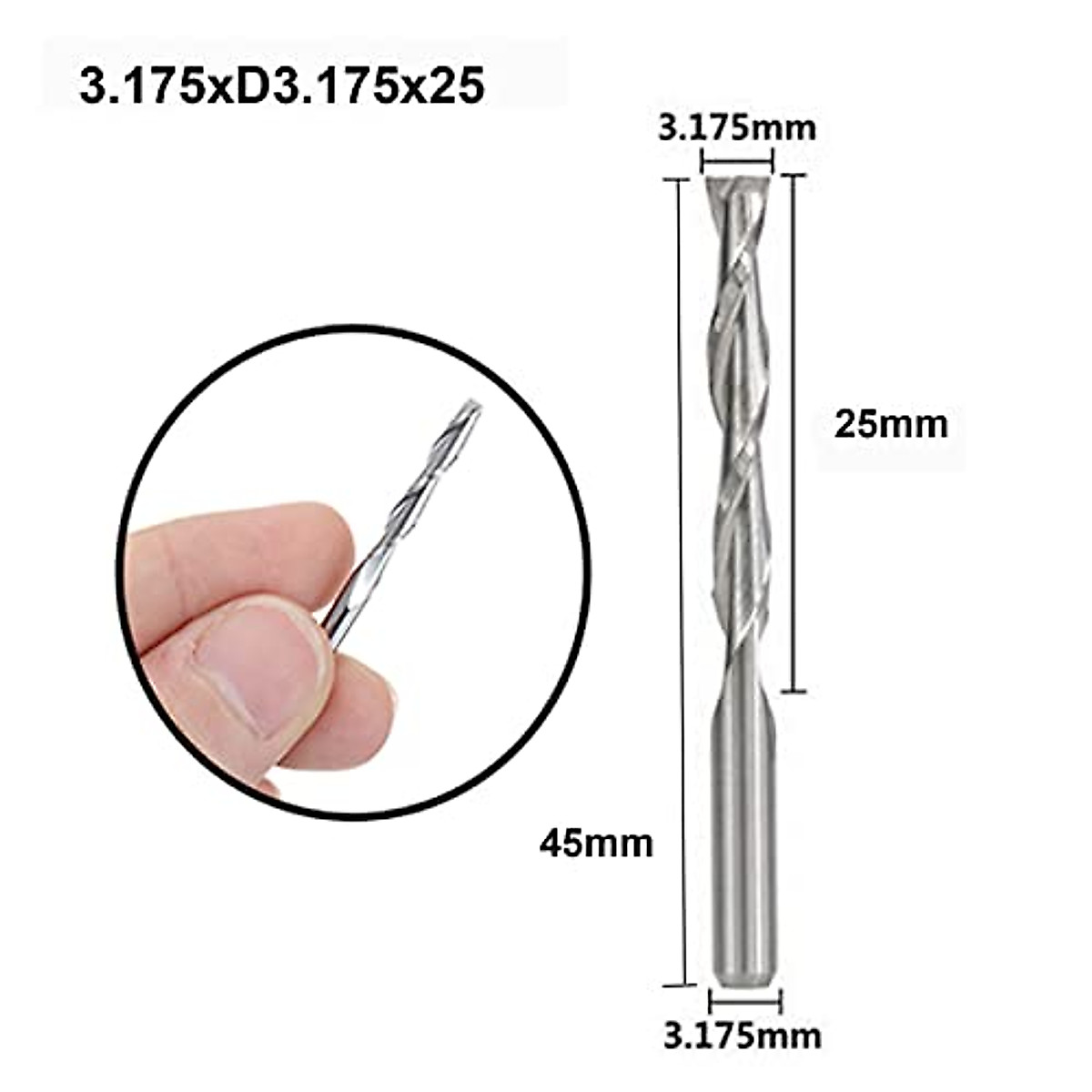 CNC Carbide End Mills 1/8" Router Bits Sprial CNC Router Bits Two Flute 3.175mm Spiral Upcut Milling Cutter for Wood PVC MDF Hardwood 10pcs (3.175x25x45mm)