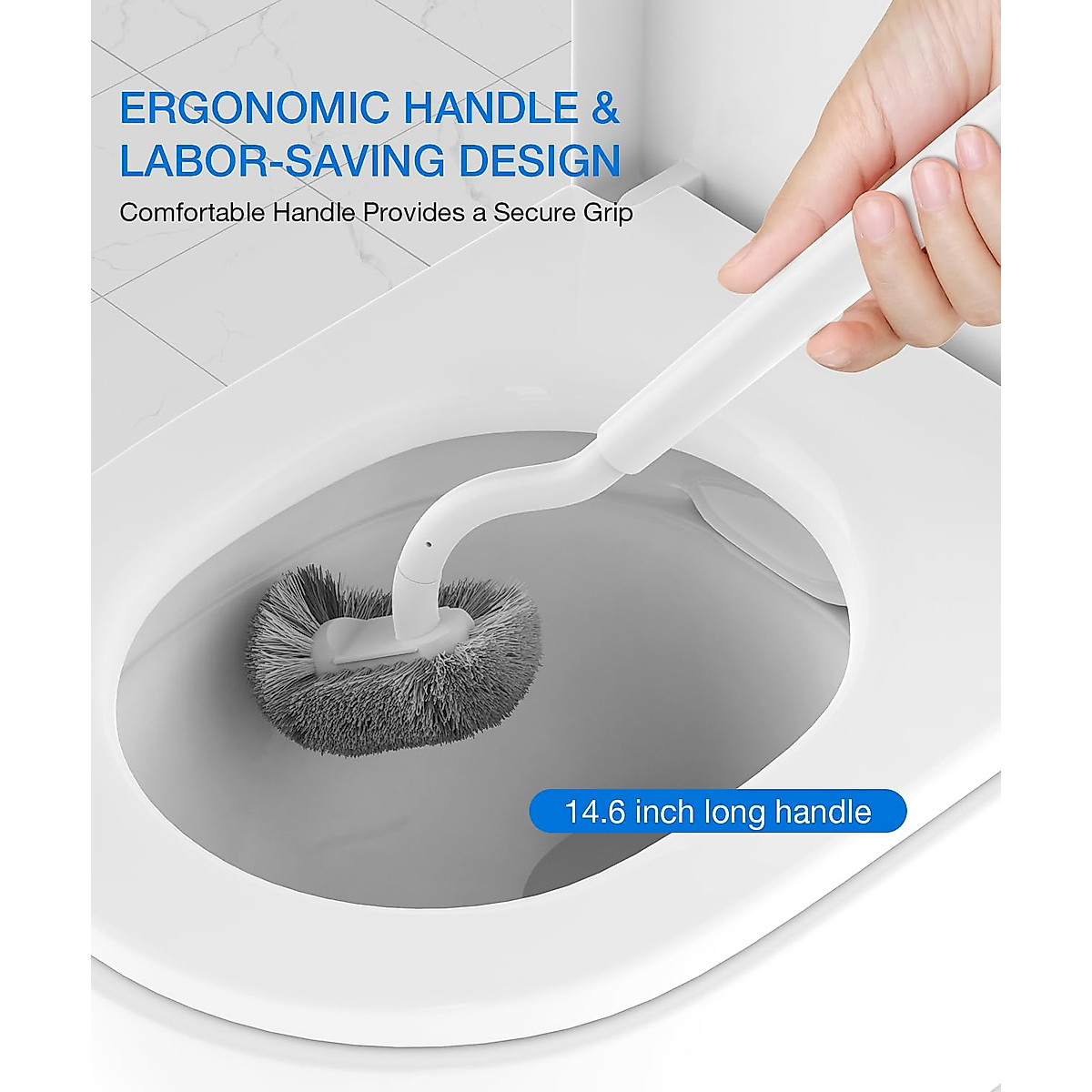 Toilet Bowl Brush and Holder, OSCIOSS Toilet Brush Set with Ergonomic Design, Compact Size, Durable Bristles, toilet brushes & holders for Dead Corner Clean, White
