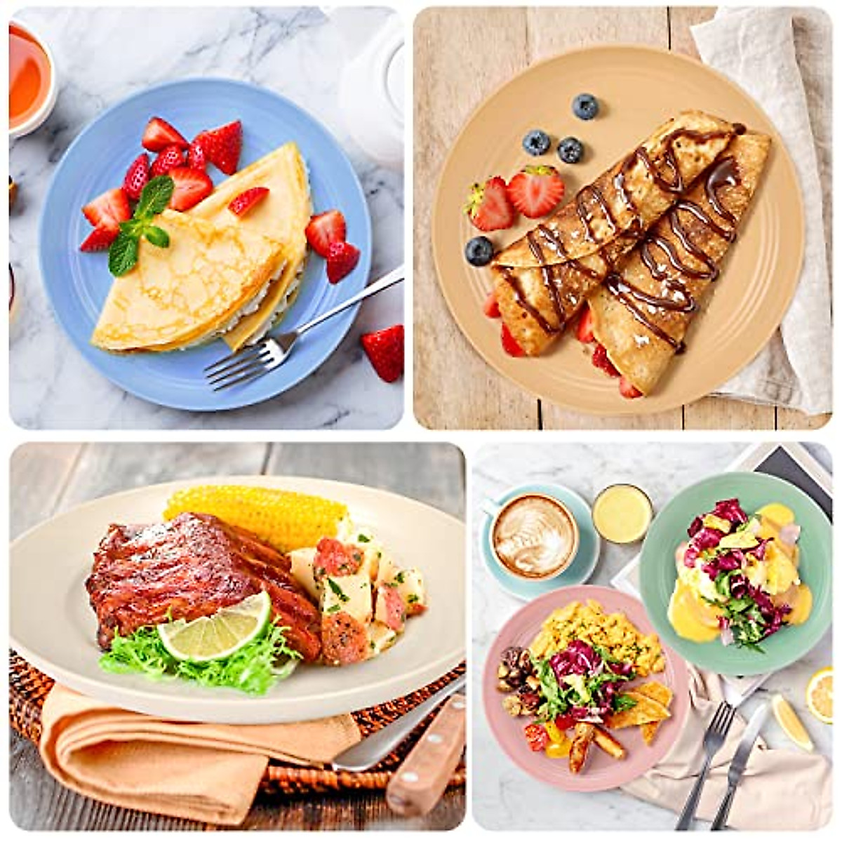 ZongXing Wheat Straw Plates, 14 Pack 6 inch Plastic Plates Reusable, Lightweight Unbreakable Dinner Plates Set, Healthy Cereal Dishes Dishwasher & Microwave Safe, Beige