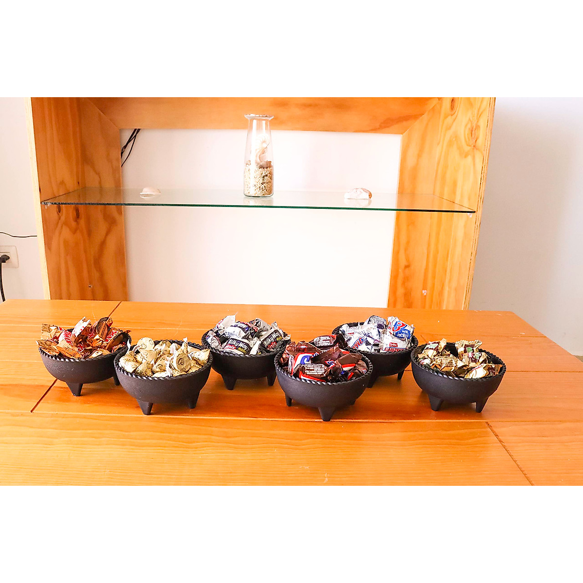 6 Pack Salsa Black Molcajete, Mexico Serving Dish, Chips, Sauce Cup, Side Dish, Snack, Dip, Nuts Candy for Taco Fiesta, Perfect for Parties, Events, or Any Use! (Black Wavy Edge, 6 Pack)