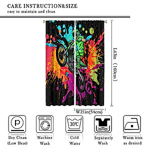 Motorcycle Curtains,Boys Bedroom Youth Children Watercolor Extreme Sports Motocross Printed Window Curtains 52x84in