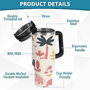 FRCSDIY Cartoon Elephant Insulated Tumbler with Handle and Straw Lid,30oz Leakproof Stainless Steel Cup BPA-Free Water Bottle