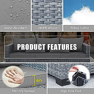 Patio Furniture Outdoor Sofa Grey Wicker Outdoor Furniture Outdoor Couch Deep Seat Sofa Hight Backrest with Waterproof Cover and Anti-Slip Cushions, Grey