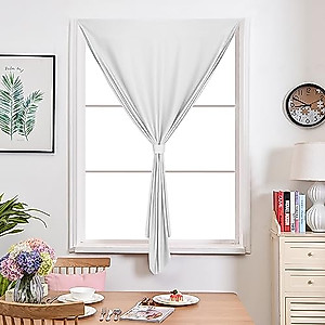 Muamar 2pcs Self Adhesive Small Blackout Curtains with Tiebacks,Portable Curtains for Kitchen Window,Cabinet Curtains Rental Curtains for Privacy Protect White 34" W X 36" L