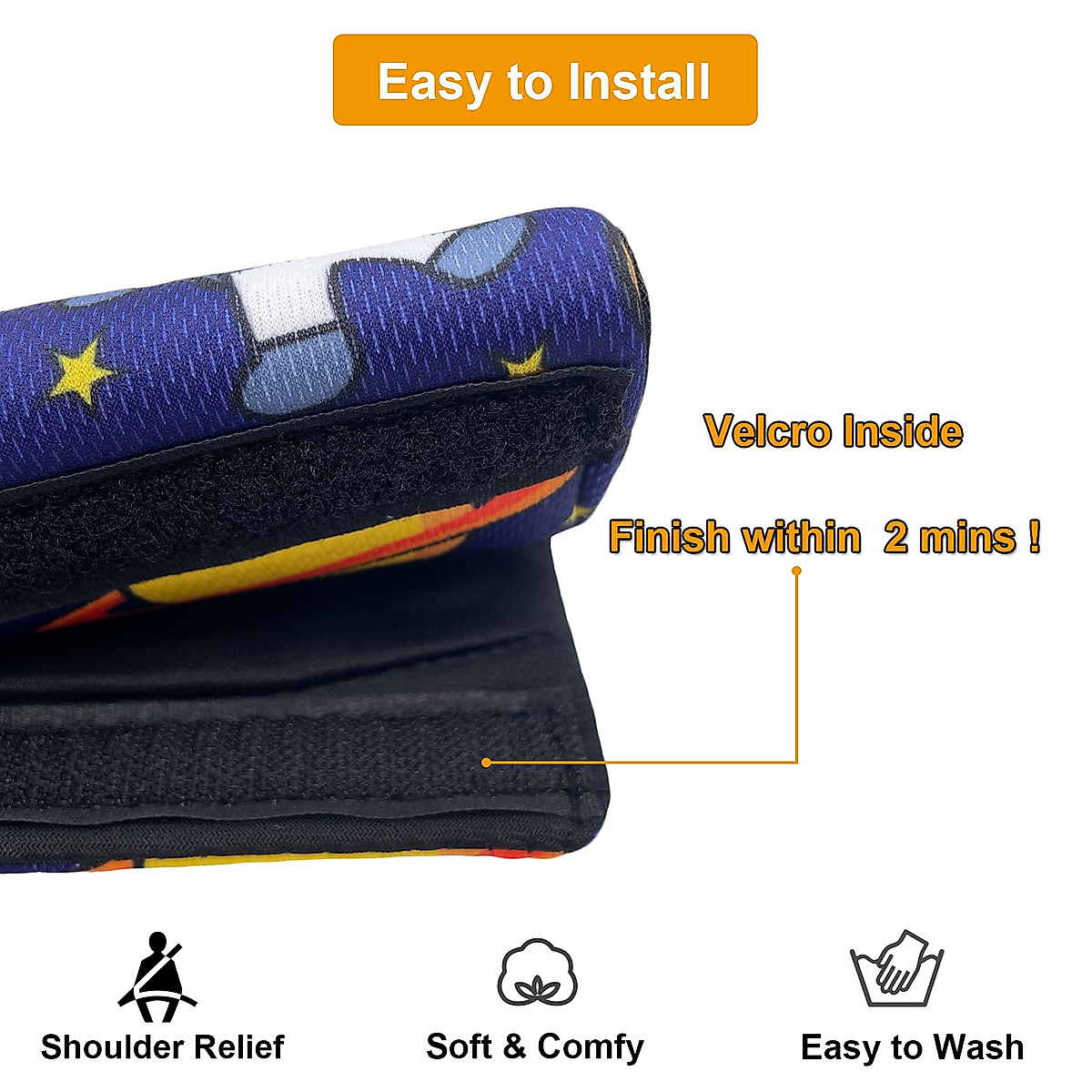 IPOVO Car Seat Belt Pad Cover for Kids,Soft and Comfort Baby Car Seat Belt Strap Covers Cute Unicorn Pattern 2 Pack Harness Pads for Kids (Spaceman)