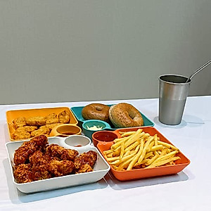 Chip and Dip Serving Platter Set, 4 Pcs Divided Party Trays 7.3'' x 6.7'' Snack Bowl Dishes for Entertaining, Wine Dine Appetizer Plates, Reusable Dumpling Plate with Sauce Holder for Buffet Parties