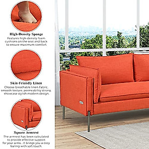 Harper & Bright Designs Linen Fabric 3 Seat Sofa with USB Charging Ports, Morden Style Upholstered 3-Seat Couch for Living Room, Apartment (3 Seat, Orange)