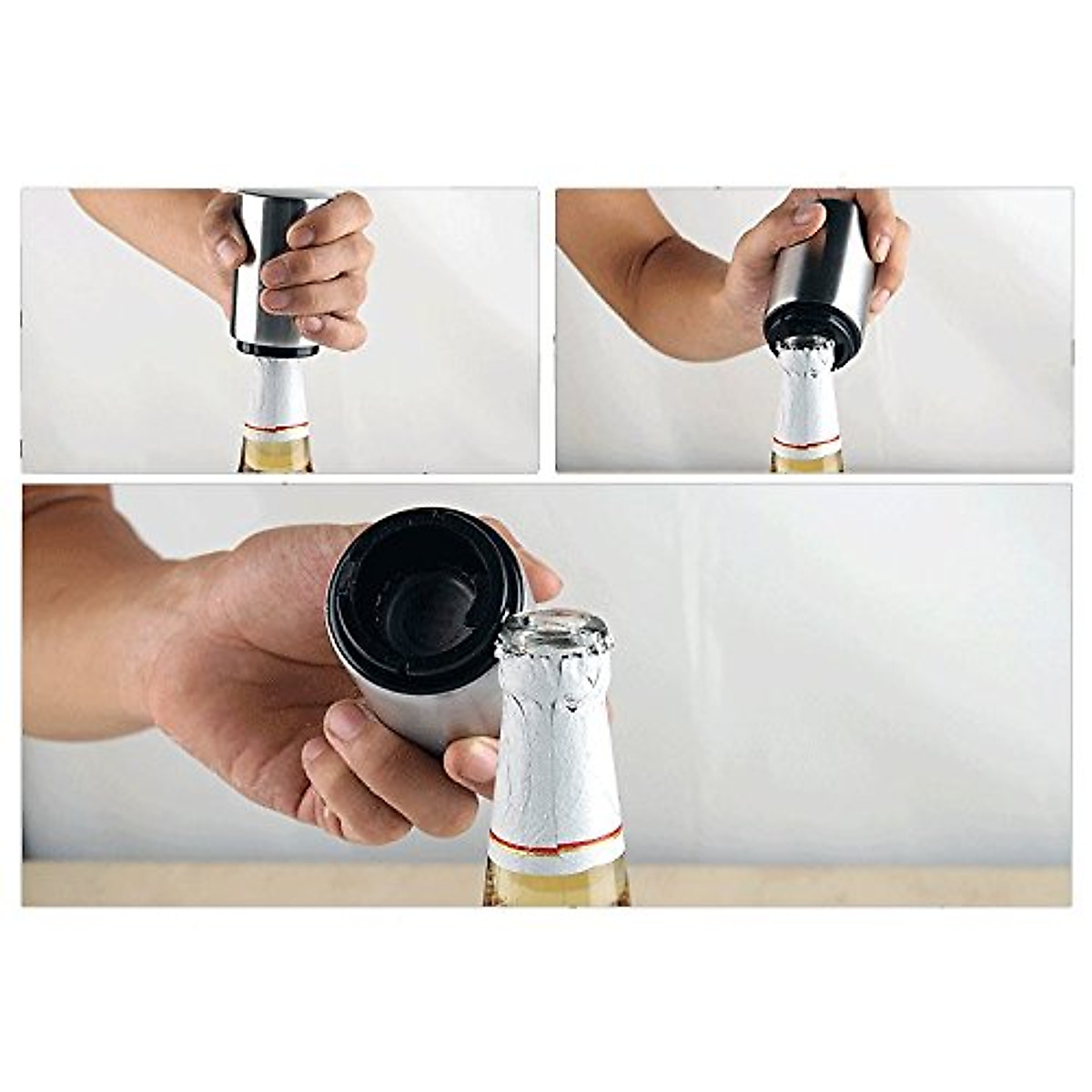 Honbay 2 Pack Beer Bottle Opener with Magnetic Cap Catcher,Silver