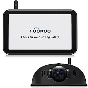 Fookoo Upgraded 1080P Wireless RV Backup Camera, 5" Full/Split Screen Recording Monitor, Rear-View Camera Adapted to Pre-Wired Mount, Digital Signal for RV Truck Trailer Camper (DW5)